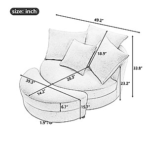 HOMVET 360° Swivel Accent Barrel Chair with Storage Ottoman & 4 Pillows, Modern Linen Leisure Chair Round Accent for Living Room,Beacon Grey