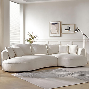 JURMALYN Curved Sofa for Living Room Comfy Cloud Couch Round Boucle Couch Curved Sectional Sofa for Apartment Office with Pillows (Beige-Right Chaise)