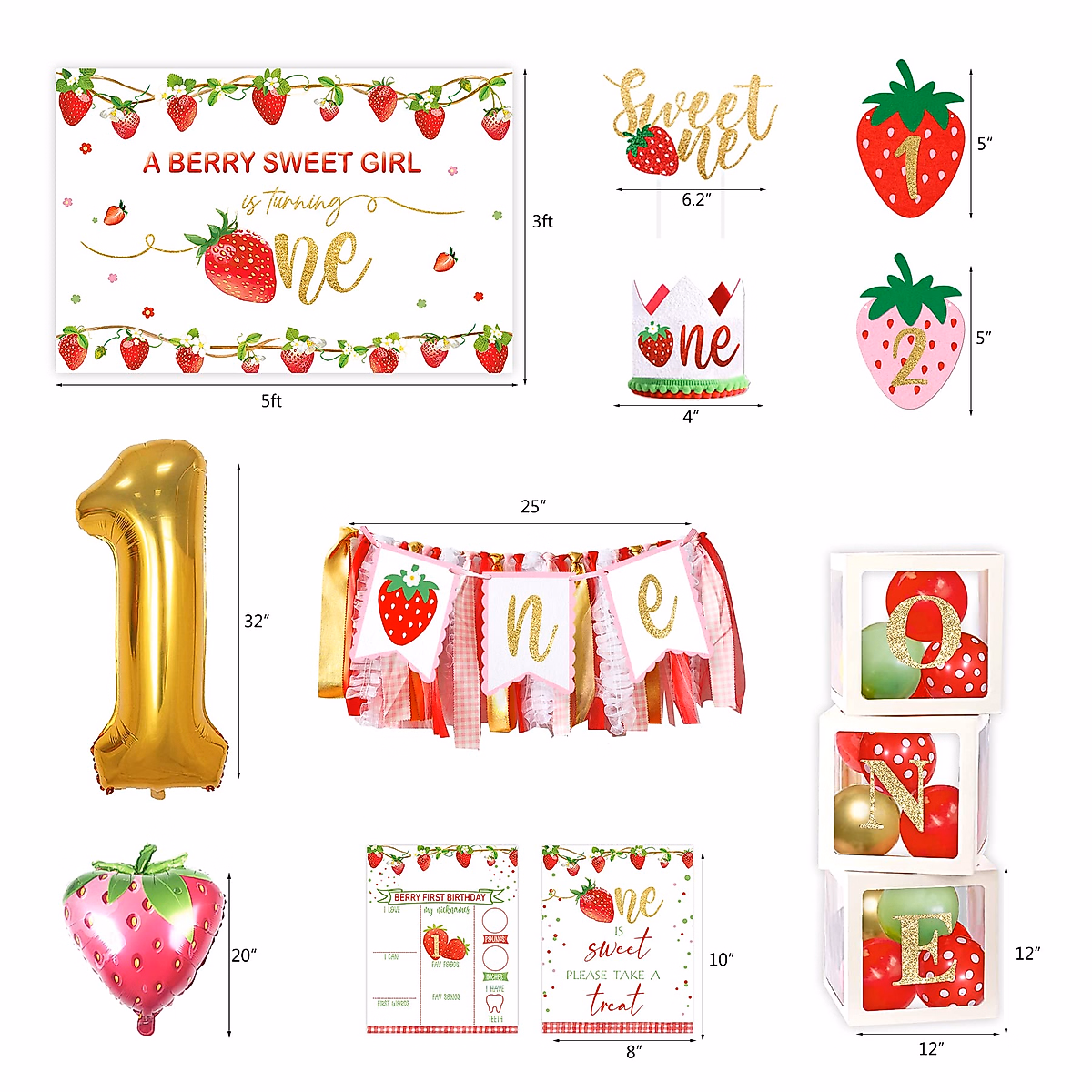YSHMFEUX Strawberry 1st Birthday Decorations Party Supplies, Strawberry Sweet One Birthday Decor, Berry First Birthday Party Supplies, 1st Birthday g Girl Decoration