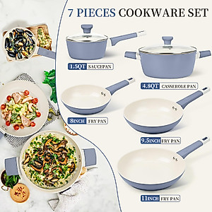 Pots and Pans Set Nonstick,7 Piece Cookware Set with Handle,Ceramic Nonstick Frying Pan & Saucepan & Stockpot,Dishwasher/Oven Safe,PFAS/PFOA Free(Blue Grey)