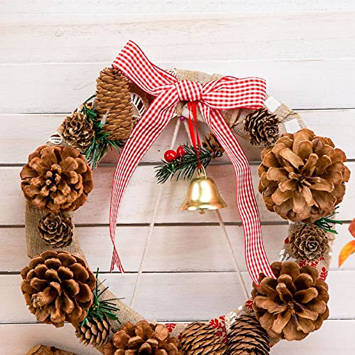 TOXOY 3 Rolls Red Gingham Ribbon and 18PCS Easter Kraft Gift Bags