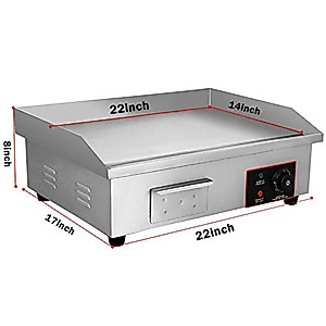 Aliyaduo 110V 3000W 22" Commercial Electric Countertop Griddle Flat Top Grill Hot Plate BBQ,Adjustable Thermostatic Control,Stainless Steel Restaurant Grill for Kitchen