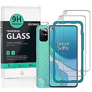 Ibywind Screen Protector For OnePlus 8T,with 2Pcs Tempered Glass,1Pc Camera Lens Protector,1Pc Backing Carbon Fiber Film [Fingerprint Reader,Easy to install]