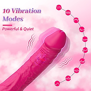 Baswetr G Spot Vibrator for Women with 10 Vibration Modes, 9 inch Realistic Vibrating Dildo Waterproof Adult Toys for Clitoris G Spot Anal Stimulation, Silicone Rose Sex Toys for Women Men and Couples