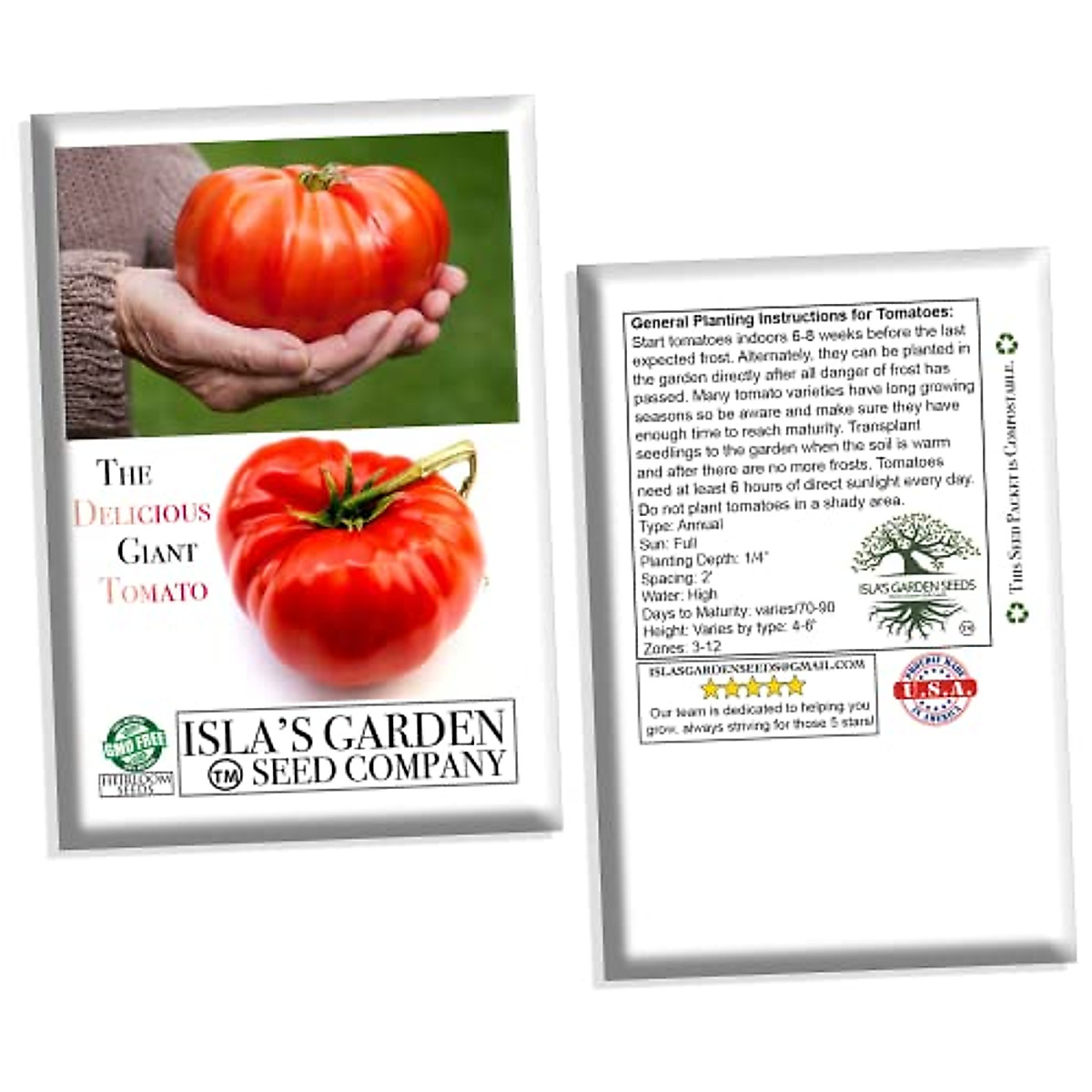 "The Delicious Giant" Beefsteak Tomato Seeds for Planting, 50+ Heirloom Seeds Per Packet, Non GMO Seeds, Botanical Name: Solanum lycopersicum, Can Grow to 1 Pound! Great Gift