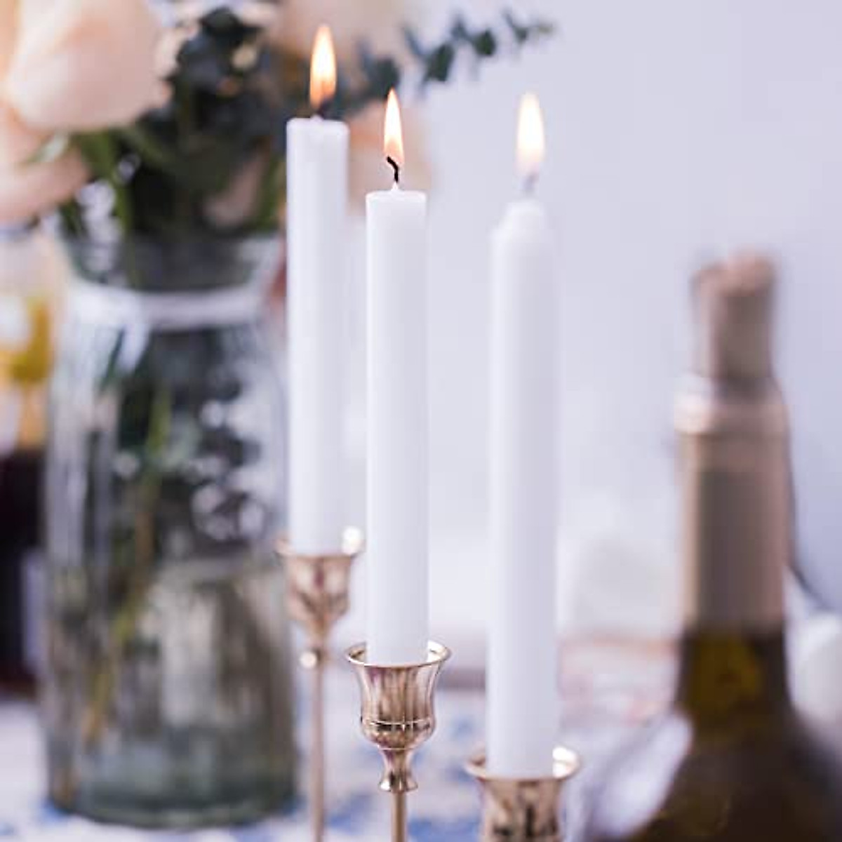 LANKER 18 Pack Taper Candles – 8 Inch Dripless Unscented Smokeless Candles – 6.5 Hours Burning Time - Decoration for Wedding, Churches, Dinner, Halloween and Christmas (White)