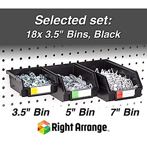 Right Arrange Pegboard Bins – 18 Pack Black - Hooks to Any Peg Board - Organize Hardware, Accessories, Attachments, Workbench, Garage Storage, Craft Room, Tool Shed, Hobby Supplies, Small Parts