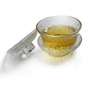 Gongfu Tea Tea Set 8pcs Gaiwan Teacup Tea Cup Clear High Borosilicate Glass Hammer Technology for Home Office