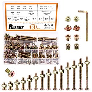 Rustark 181Pcs M6 x 15-80mm Crib Screws Hardware Replacement Kit Zinc Plated Hex Socket Head Cap Bolts Thread Nutsert Barrel Nuts T-Nuts and Flange Nuts Assortment Kit for Crib Beds Furniture