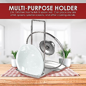 Stainless Steel Spoon Rest with Lid Holder or, Pan Pot Cover Lid Rack, Heat-Resistant, Stainless Steel Home Kitchen Utensils HoldersSpoon and Lid Rest, Pot Lid Organizer, Kitchen Counter Dec