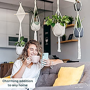 Nook Theory 4-Pack Macrame Plant Hanger - with 8 Ceiling Hooks - Hanging Planter Indoor Outdoor - Hanging Plant Holder - Decorative Bohemian Plant Hangers - Hanging Plants (Cream)