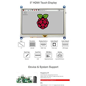 5inch 800x480 Resistive Touch Screen LCD Display Monitor HDMI Interface Supports Raspberry Pi 4 3 2 Model B A+ B+ BB Black Banana Pi Supports Game Console XBOX360 Sony PS4 Nintendo Switch @XYGStudy