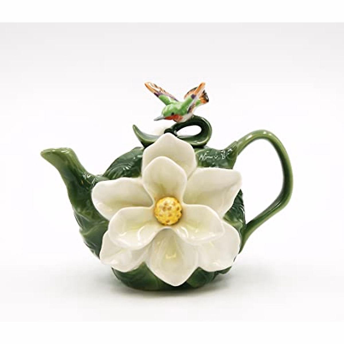 Cosmos Gifts 56647 Porcelain Magnolia Flower Teapot with Hummingbird 4 5/8"H