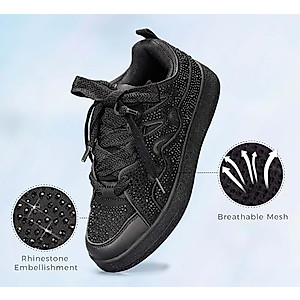 LUCKY STEP Women's Sparkle Rhinestone Fashion Sneakers Walking Tennis Bling Glitter Roaring Shoes Platform Lace up Casual Mesh Sneaker(Black Rhinestone,8.5)