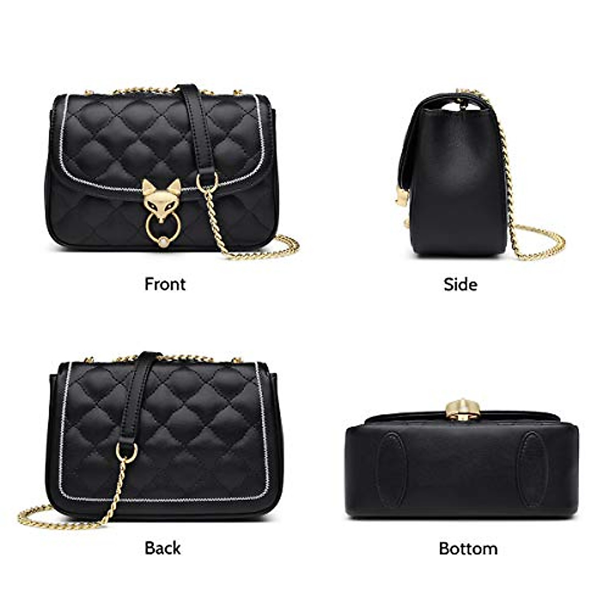 FOXER Small Crossbody Bags for Women, Split Cowhide Trendy Design Ladies Mini Cell Phone Purses with Metal Chain Strap Women's Quilted Shoulder Bags Girls Fashion Cross Body Purses (White)