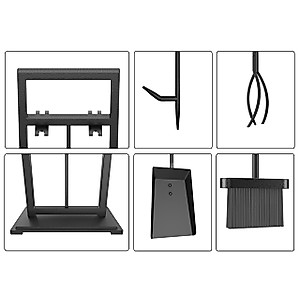 Fire Beauty 5 Pieces Fireplace Tools Set Wrought Iron Fire Place Pit Poker Holder(Black)