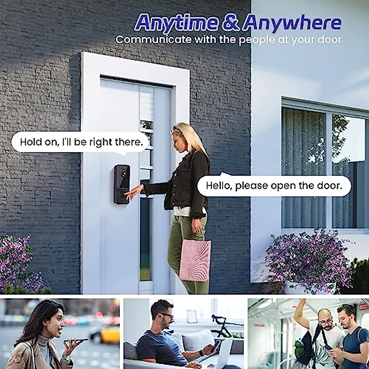 SJCODE Smart Video Doorbell Included Ring Chime, Security Camera Wireless, Battery Powered, Wide-Angle Lens, 2 Way Audio, Night Vision, Human Detection, for Indoor/Outdoor Surveillance