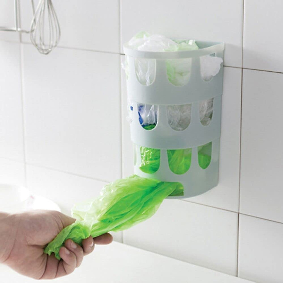 Grocery Bag Storage Holder, Wall Mount Garbag Bag Dispenser Large Capacity Plastic Bag Holder for Shopping Bags/Grocery Bags(White)