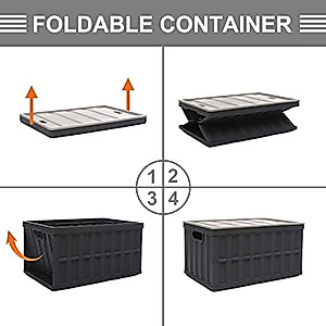 Citylife 64L Collapsible Storage Bins with Lids Plastic Storage Containers for Organizing Stackable Storage Box Large Heavy Duty Utility Crates, 2 Packs