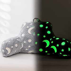 Holawakaka Glow in The Dark Bed Rest Pillow with Arms,Glitter Moon Stars Reading Pillows Perfect for Teens,Kids,Boys, Girls Lumbar Head Neck Coccyx Lower Back Support Cushion