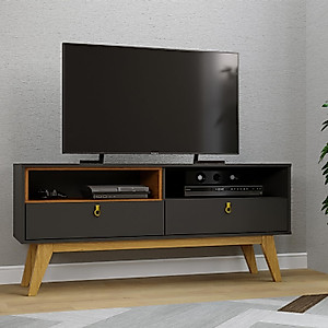 Boahaus Milwaukee Black Matte TV Stand - Mid-Century Modern Entertainment Center for TVs up to 55" - Durable Manufactured Wood - Ample Storage Cabinets