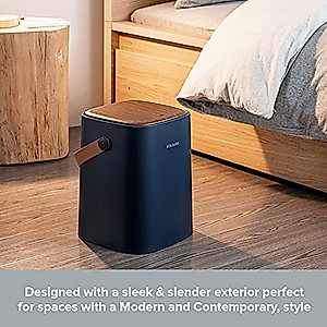 Nordic Style Garbage Can - Double Barrel Trash Can - Plastic Trash Can w/ One Press Lid - 10L/2.6Gal Waste Basket w/ Leather Handle - Modern Recycling Bins for Kitchen - Bathroom Trash Can in Navy