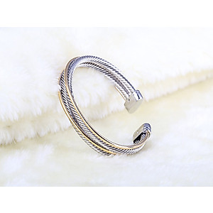 UNY JEWEL Jewelry Double Line Cross Over Twisted Cable Wire Bracelet Vintage Fashion Antique design Elegant Unique Retro Cuff Bangle Bracelet (Double Line)