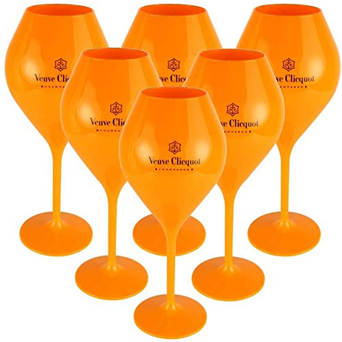 Veuve Clicquot 6x Yellow Trendy Champagne Flutes Polycarbonate Acrylic Poolside Glasses Goblets (Small Edition)