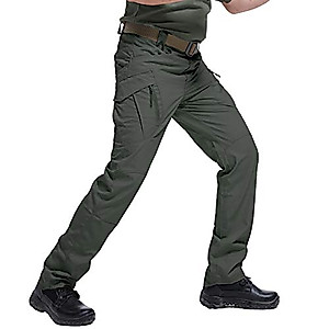 CARWORNIC Men's Outdoor Tactical Pants Rip-Stop Lightweight Stretch Military Cargo Work Hiking Pants Army Green