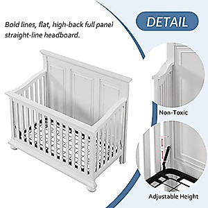 Pvillez Farmhouse Style 4-in-1 Convertible Crib, Full Size Convertible Crib, Converts from Baby Crib to Toddler Bed, Daybed and Full-Size Bed, 3 Mattress Height Settings (White)