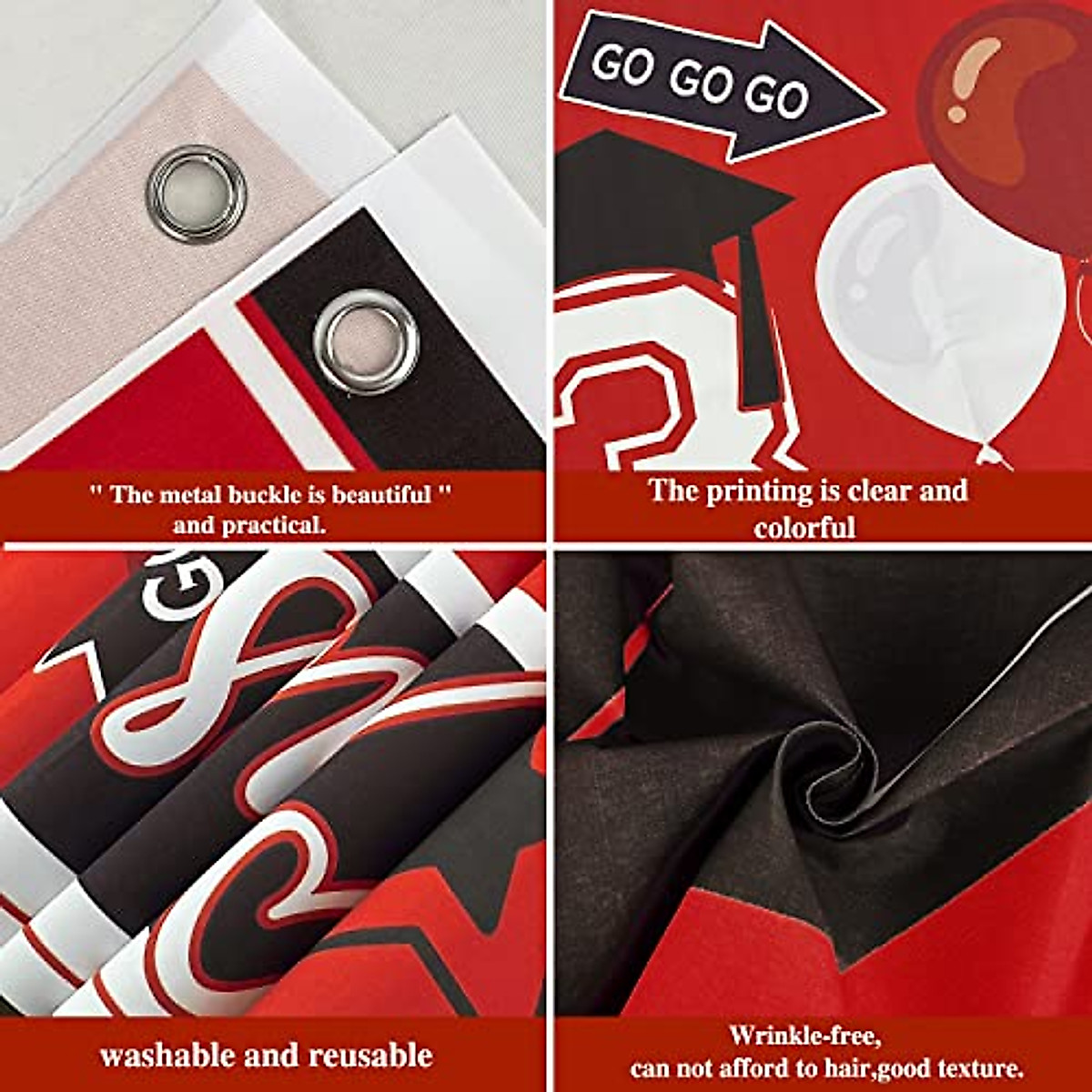 Graduation Decorations 2023 Banner Red and Black Class of 2023 Graduation Party Large Congratulations Backdrop and 8pcs Congrats Grad Balloons for College Graduation Party Decorations 2023(red)