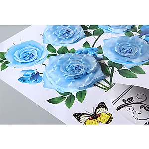 ZIANBELL Magic DIY 3D Removable Wall Stickers Flowers and Vase Theme Art Wall Decals Stereo Superposition Flower Stickers for Living Room Bedroom Bathroom Children's Room, Pale Blue Rose