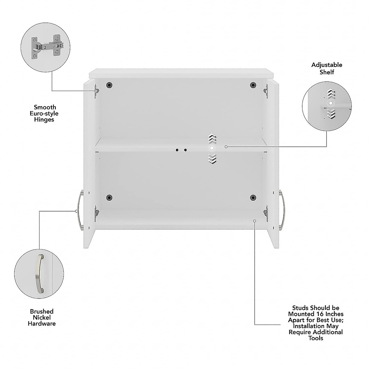 Bush Business Furniture Universal 24-inch Wall Cabinet with Doors and 2 Shelves, White (UNS428WH)