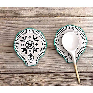 heart & home Ceramic Spoon Rest For Kitchen, Hand Stamped Spoon Holder For Stove Top, Kitchen Utensil Spoon Rest, 5.5‘’L