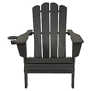 doubob Folding Adirondack Plastic Outdoor Patio HDPE Weather Resistant Fire Pit Chairs for Deck Backyard Lawn Garden, Extra Large, Black