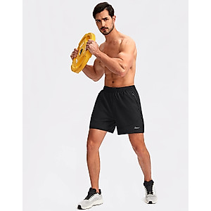 Pudolla Men's Running Shorts 5" Lightweight Gym Shorts for Men Workout Athletic Casual with Zipper Pockets(Black Small)
