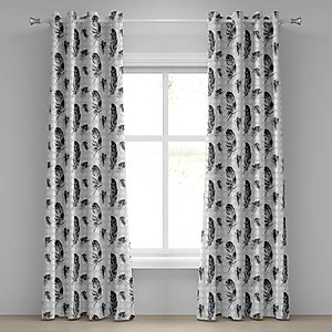 Ambesonne Feather Grommet Curtain, Faded Geometric Backdrop Nested Squares Mosaic Pattern Fluffy Wings Fly, Decorative 2-Panel Window Drapes for Bedroom Living Room, 50" x 84", Black White Pale Grey