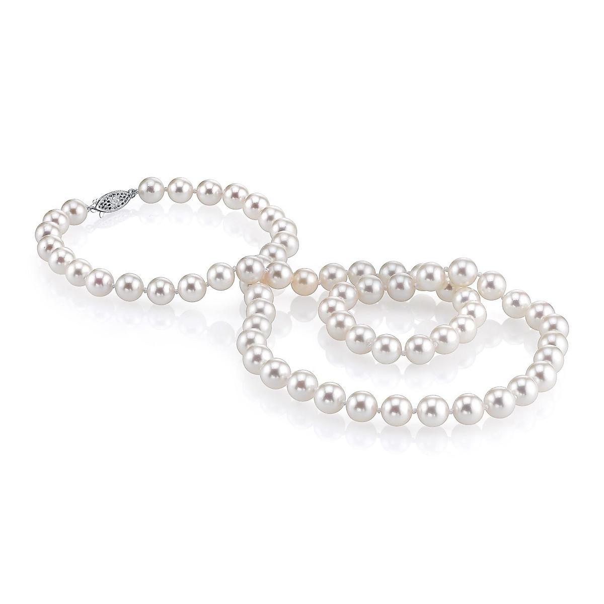 The Pearl Source 14K Gold 5.0-5.5mm AAAA Quality White Freshwater Cultured Pearl Necklace for Women in 24" Matinee Length