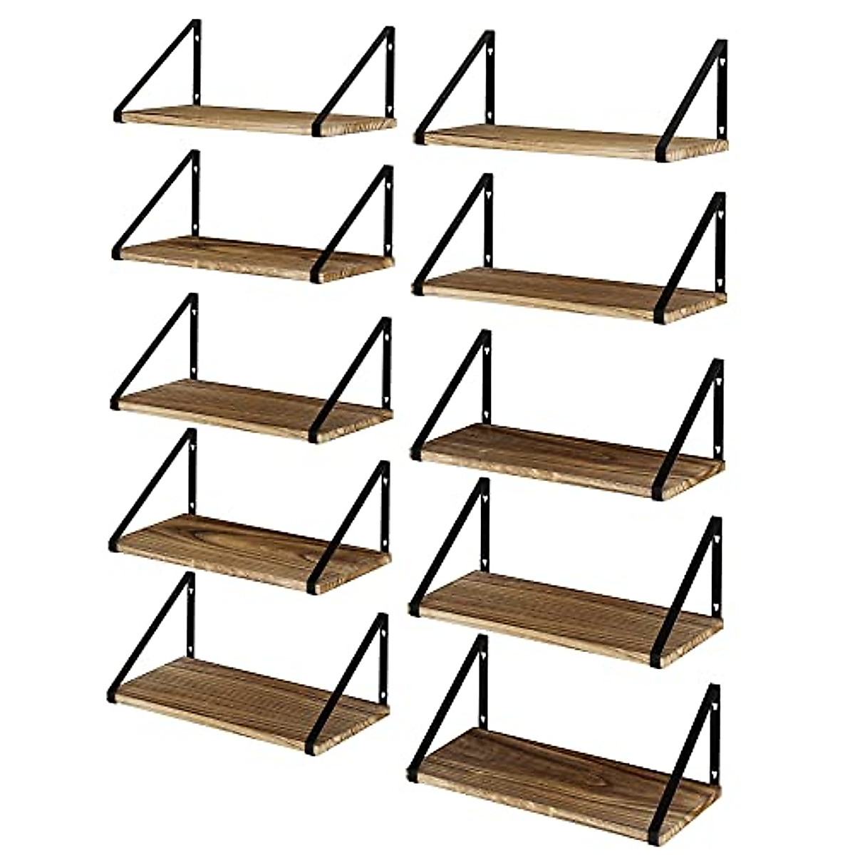 Wallniture Ponza Floating Shelves for Wall, 17"x8" Bookshelf for Large Books, Storage Shelves for Office, Hallway Living Room Decor, Set of 10, Burnt