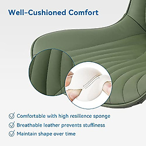 YOUNIKE Office Chair, Ergonomic Desk Chair with Wheels, Armless Home Office Computer Task Chairs, Modern Faux Leather Padded Vanity Chair, Adjustable Swivel Rocking Chair with Back, Dark Green