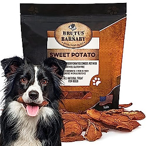 BRUTUS & BARNABY Thick Cut Sweet Potato Dog Treat Full Slices - Single Ingredient Dried Sweet Potato Dog Treats - Vegan Low Fat All Natural Dog Treats - Healthy Dog Treats with No Added Preservatives
