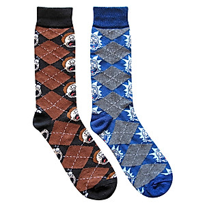 RICK AND MORTY Argyle Men's Crew Socks 2 Pair Pack Shoe Size 6-12
