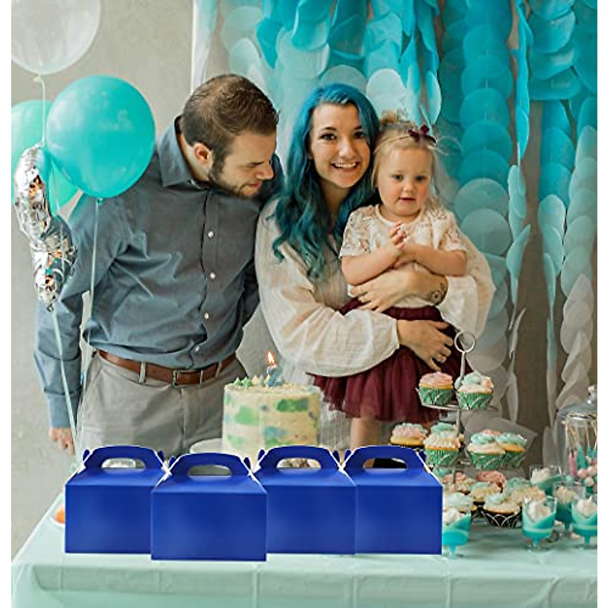 Blue Party Treat Box 24 Pcs Blue Candy Cake Gift Boxes DIY Party Favors Bags Snack Goody Cardboard Gable Boxes Perfect For Kids Birthday Party Gift Giving Summer Ocean Theme Baby Shower Wedding Graduation Party Supplies Decorations