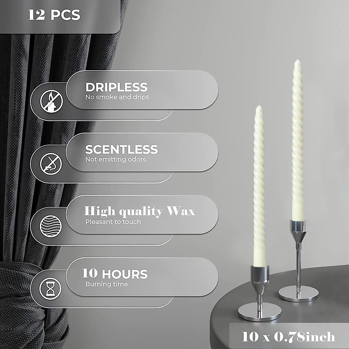 MAITREYA Orange Taper Candles Stick Spiral Twisted Candles-Set of 12 for Decoration Weddings Party Church-Unscented Dripless Candles,10inch(F-Gradient Orange)