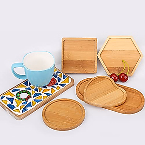 DIY Mosaic Bamboo Coasters, Blank Base Trays, Drinking Cup Coaster, Plant Coaster, Art Plate (6 Pack, Mosaic Tiles not Included)