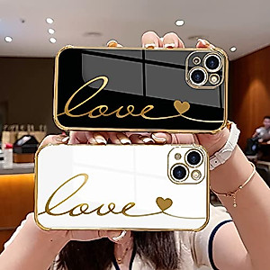 LAPOPNUT Compatible with iPhone 13 Case,Cute Love Heart Design for Women Girls, Luxury Plating Bumper with Camera Lens Protection Cover Shockproof Phone Case for iPhone 13 6.1 inches Black
