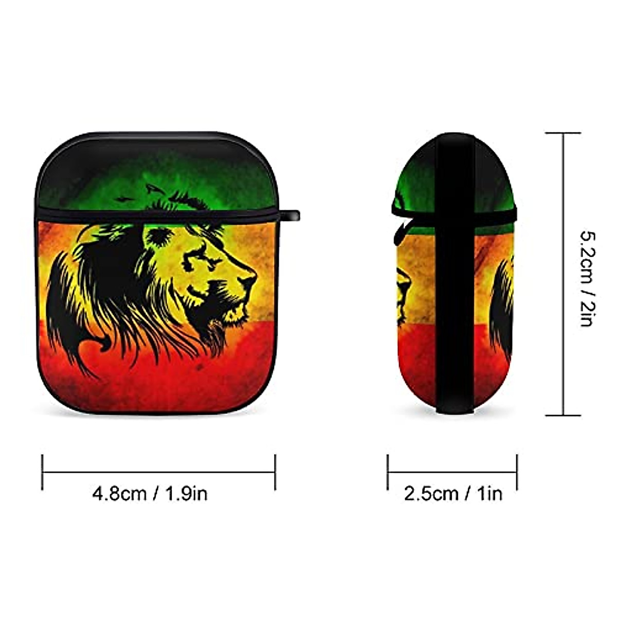 YouTary Jamaican Lion Flag Pattern Airpods 1 & 2 Case Cover, Apple AirPod Headphone Cover Unisex Personalized Shockproof Protective Wireless Charging Accessories with Keychain