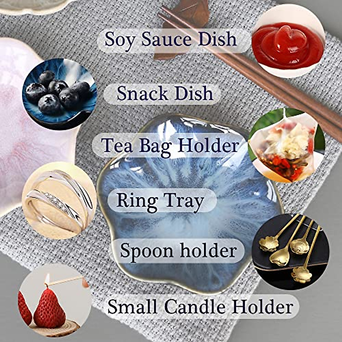 Ceramic Spoon Rests small ring jewelry dish holder entryway key tray,2pcs Sauce Dish,Mini Side Seasoning Dish,Sushi Soy Dipping Bowl,Snack serving Dishes Kitchen Coffee Station room Décor