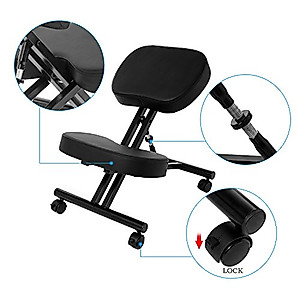 BATHWA Ergonomic Kneeling Chair, Posture Corrective Chair, Angled Kneeling Chair, Adjustable Stool with Moulded Foam Cushion and Caster for Home & Office