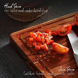 FANICHI Extra Large & Thick Acacia Wood Cutting Board: 16 x 12 x 1.5 Inch Reversible Multipurpose with Juice Groove, Cracker Holder & Inner Handles.